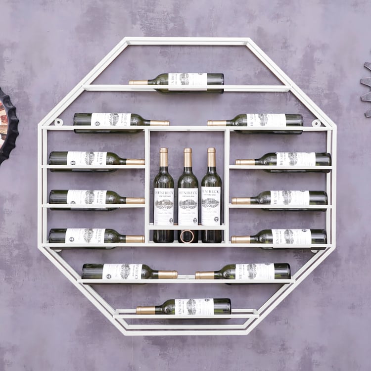Industrial White Octagonal Wall Mounted Wine Rack Wine Shelf in Steel ...