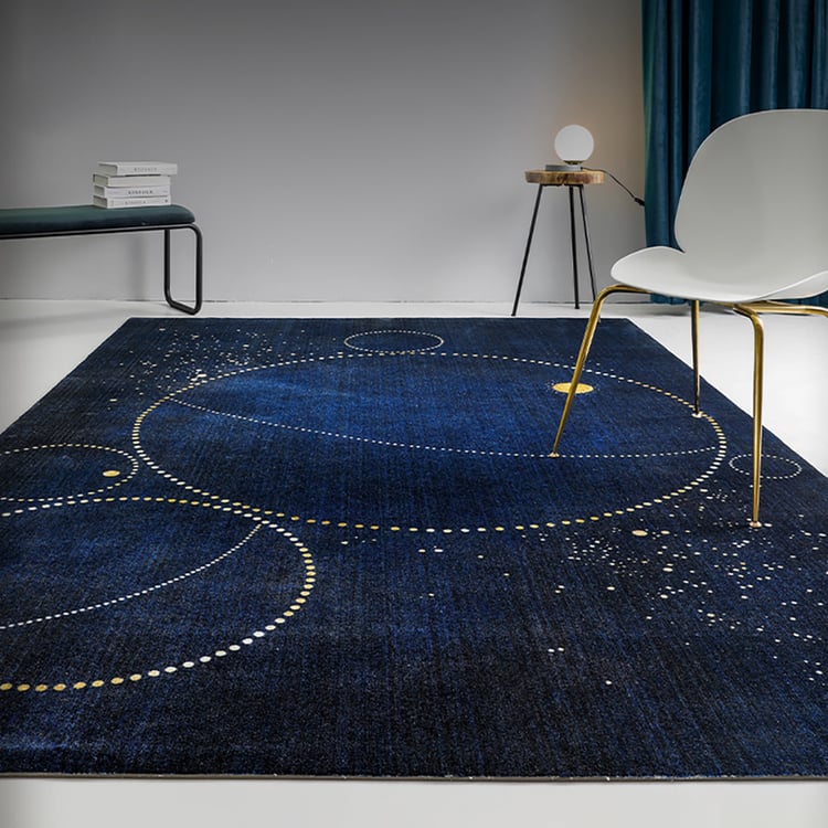 2740mm x 3650mm Designer Light Luxury Retangular Deep Blue and Circle ...