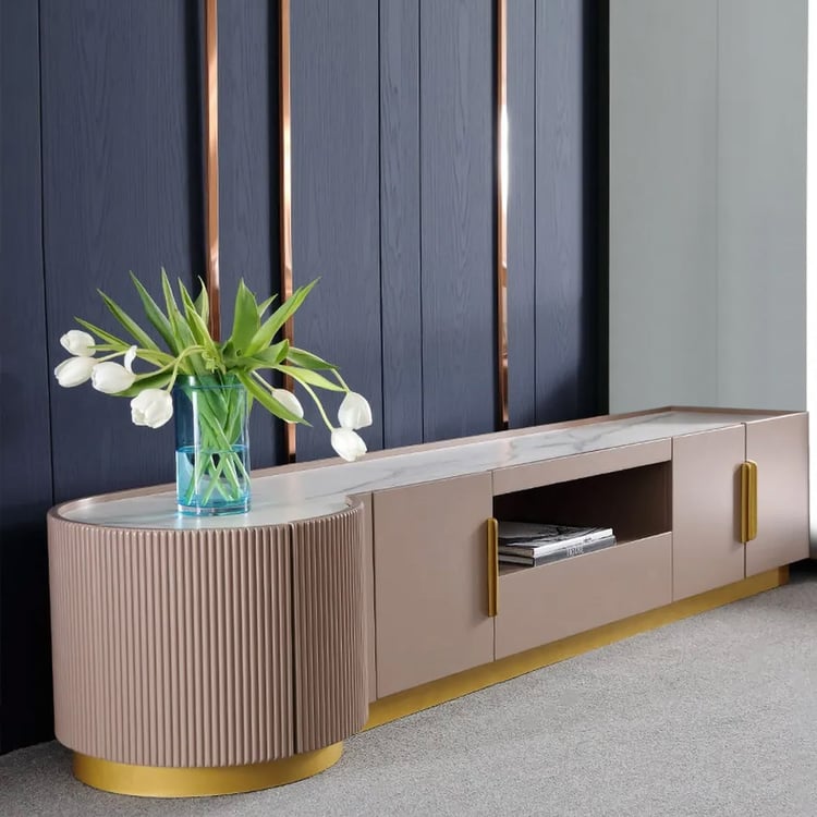 Champagne TV Stand Sintered Stone Top Media Console with Storage for TVs up to 85 Homary
