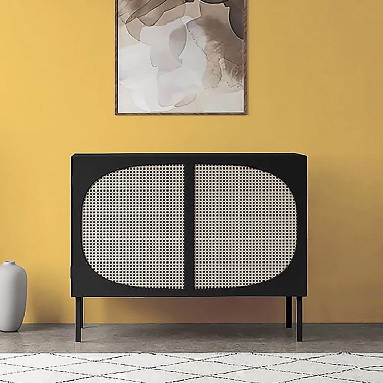 Black Rattan Sideboard Buffet with Storage 2-Door Accent Cabinet｜Homary