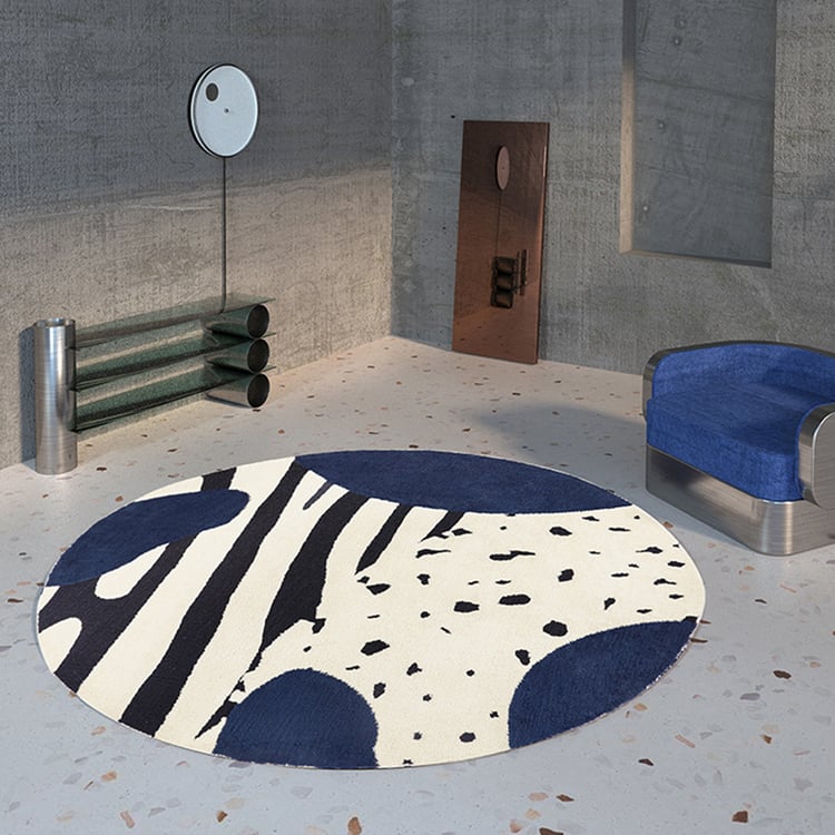 5' x 5' Multifunctional Circular Modern & Creative Blue and Off-white ...