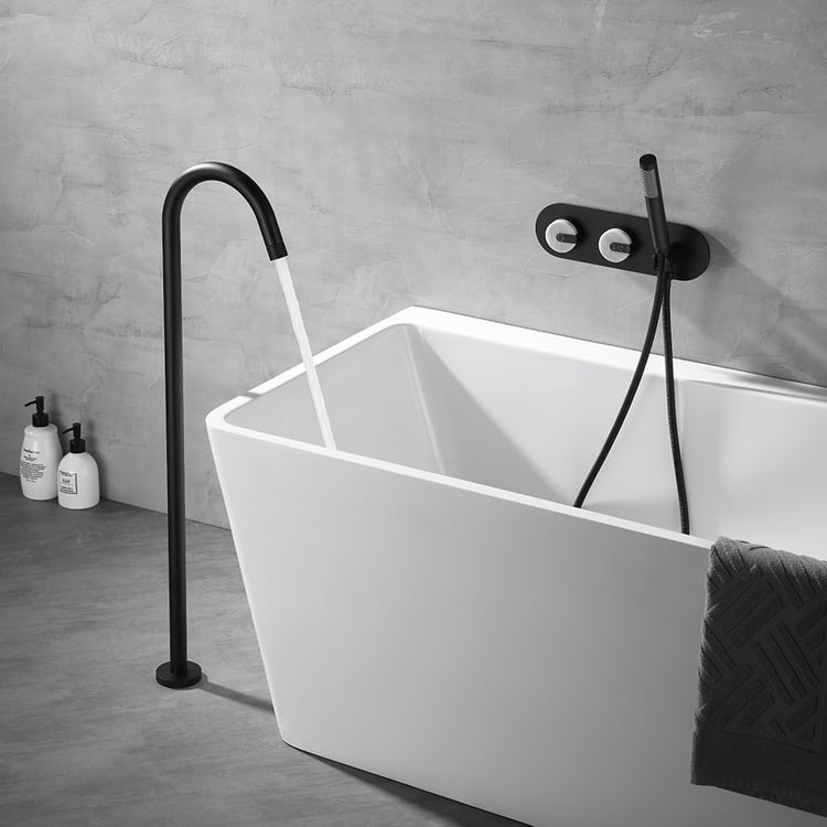 Dual Marble Handles Floor Mounted Bath Filler Tap with Handshower｜Homary UK