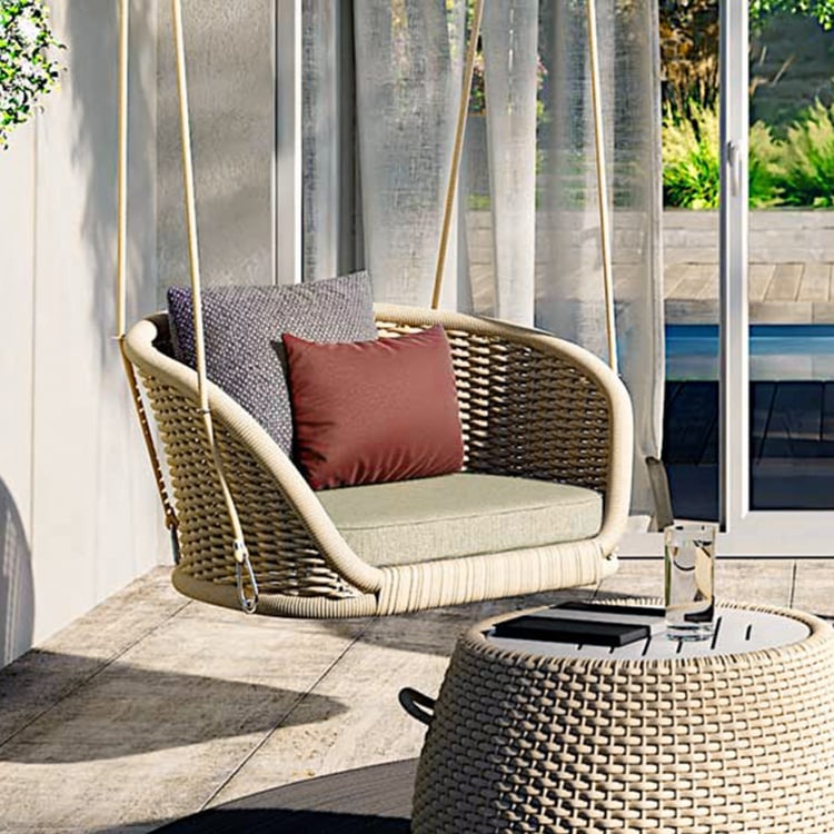 Outdoor Single Rattan Swing Sofa Hanging Chair with Cushion｜Homary