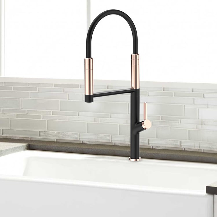 Black Single Hole Kitchen Faucet Double Spouts Magnetic Spray Solid ...