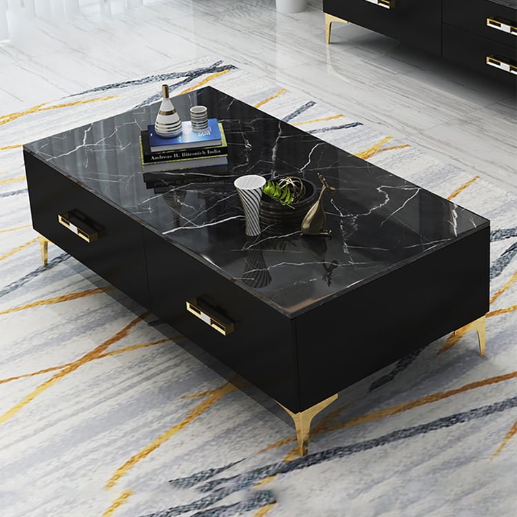 1300mm Rectangular Marble Top Coffee Table with 4 Storage Drawers ...