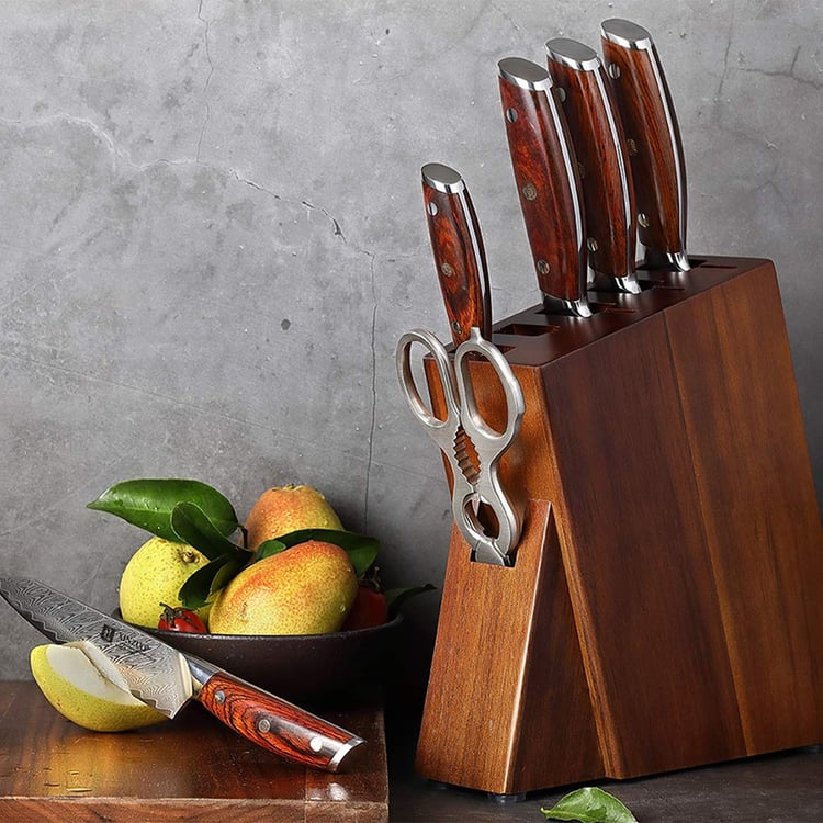 7 Pieces 67 Layers Damascus Knife Block Set with Scissor | Homary UK