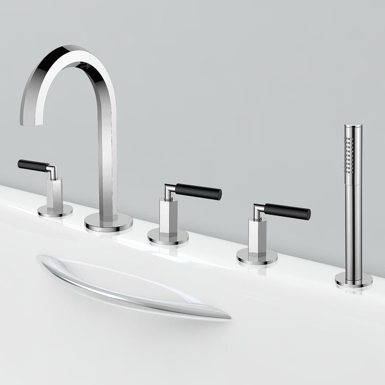 Modern Chrome Deck Mounted 3-Handle Bath Mixer Tap 5-Hole Bath Filler ...