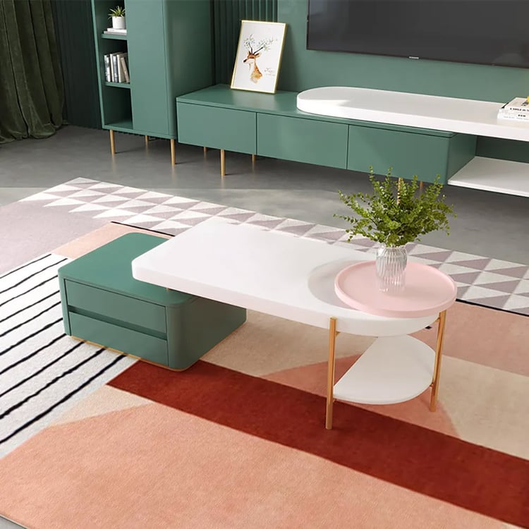 Contemporary Pink & White & Green Coffee Table with Storage Extendable ...