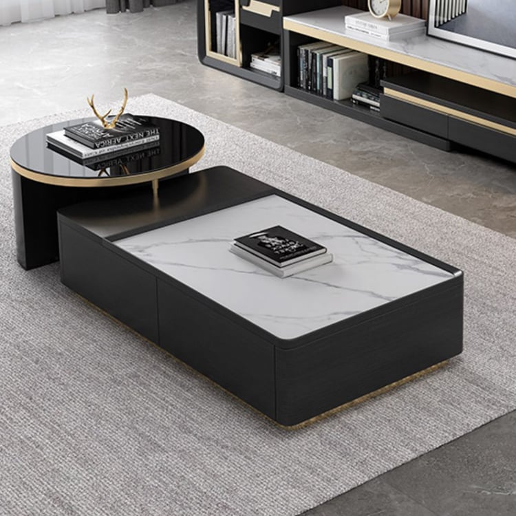 Modern White Nesting Sintered Stone & Glass Coffee Table with 4 Storage ...