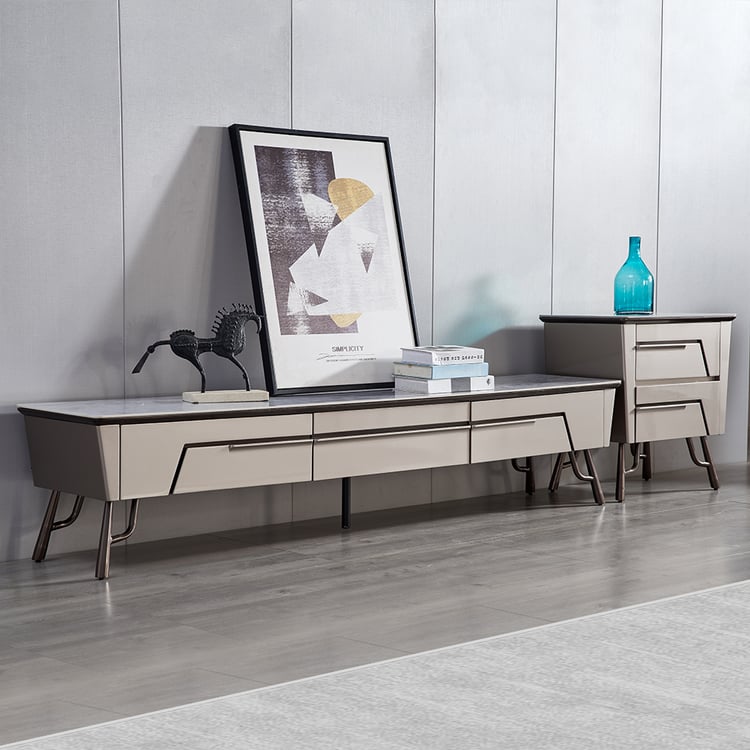 2 Pieces Modern Sintered Stone Top TV Stand Media Console with Storage ...