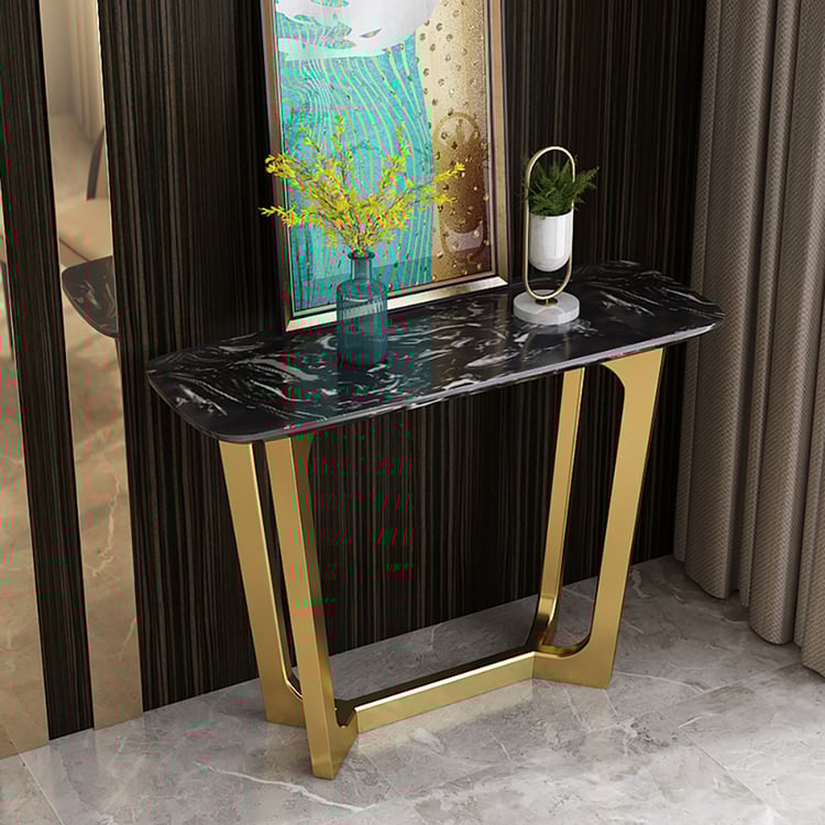 1200mm Black Modern Narrow Console Table with Marble Top & Stainless Steel Frame｜Homary UK