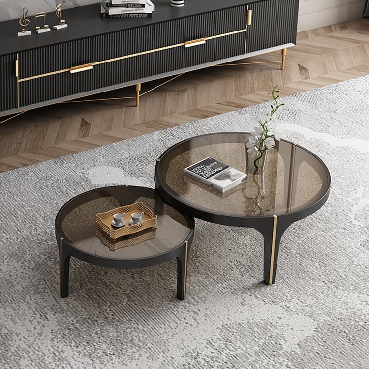 2 Pieces Modern Tempered Glass Nesting Coffee Table｜Homary