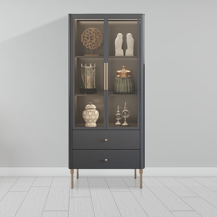 Modern 2-Door Display Cabinet MDF and Tempered Glass Door with Drawers ...