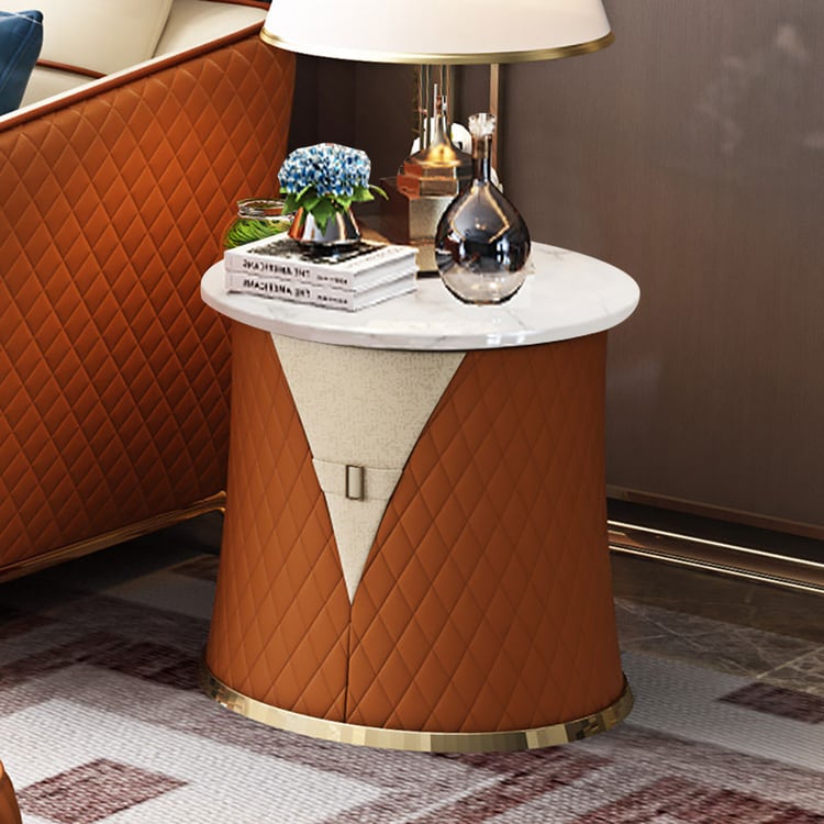 Modern & Light Luxury Orange & White Marble End Table｜Homary UK