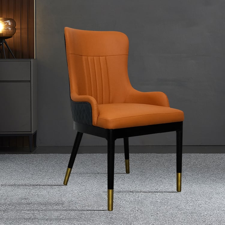 Modern Faux Leather Armed Orange Dining Chair with Metal Legs (Set of 2 ...