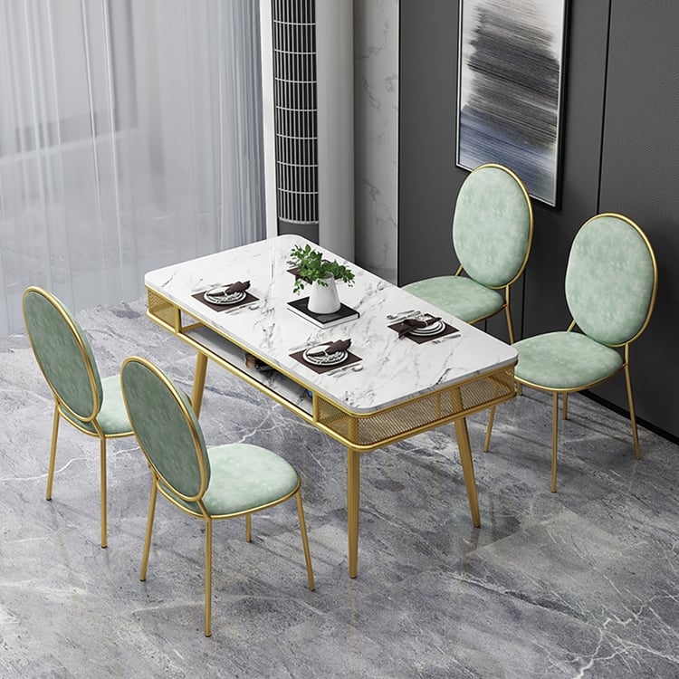63 Modern Marble Dining Table with Storage Metal Frame Homary