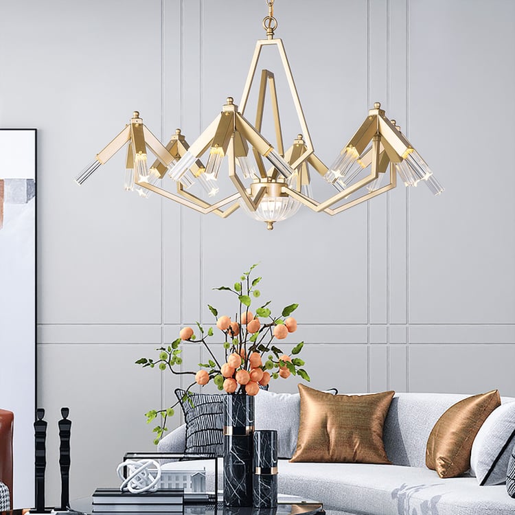 Postmoderner linearer 24-Licht-Glas-Kronleuchter in Gold | Homary DE