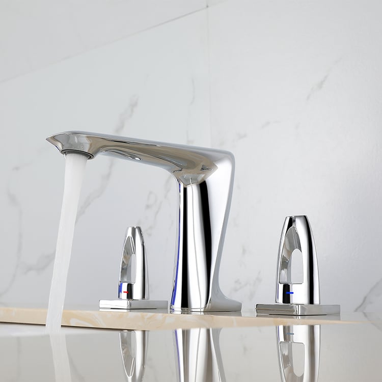 Modern Bathroom 3-Hole Basin Tap Double Handle in Polished Chrome｜Homary