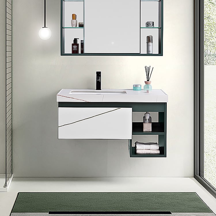 900mm White Floating Bathroom Vanity Sintered Stone Top Creamic Basin ...
