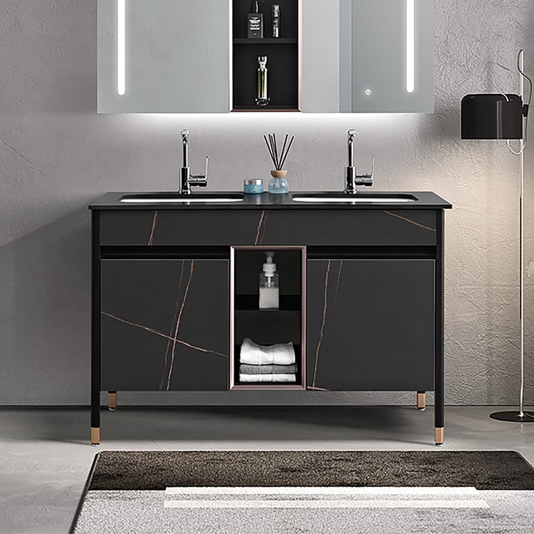 47.2 Black Freestanding Double Bathroom Vanity with Storage Homary
