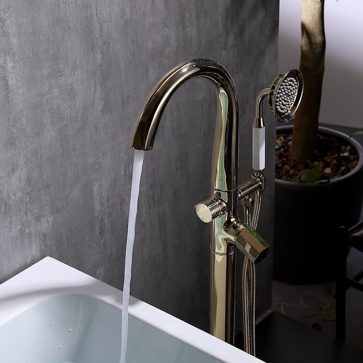 Freestanding Bath Filler Tap with Handheld Shower Solid Brass｜Homary UK