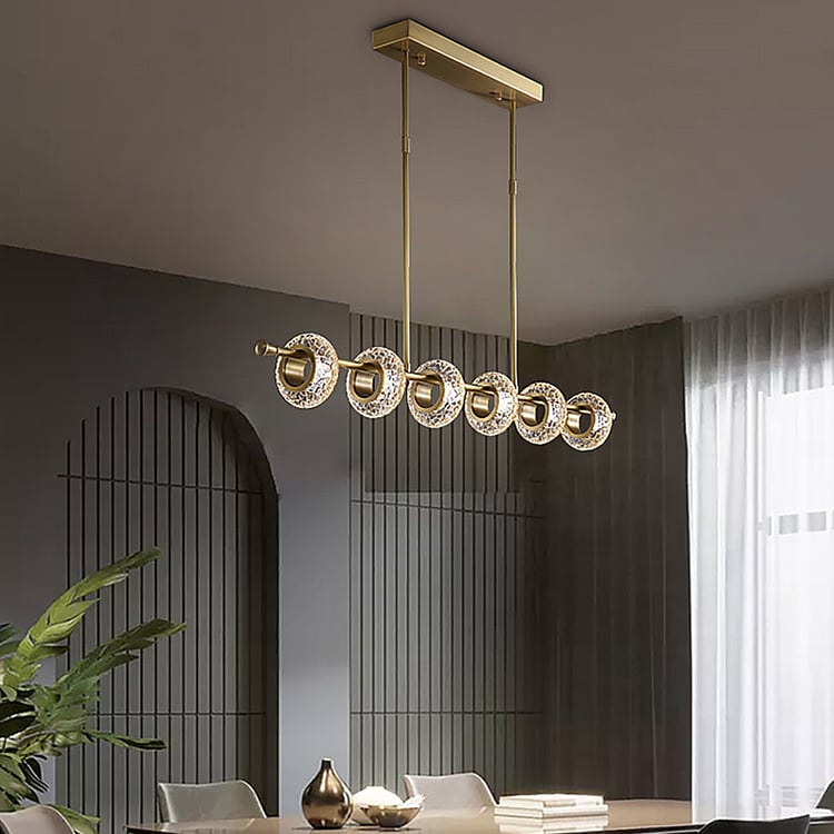 Modern Linear 6-Light Kitchen Island LED Light Copper and Crystal ...