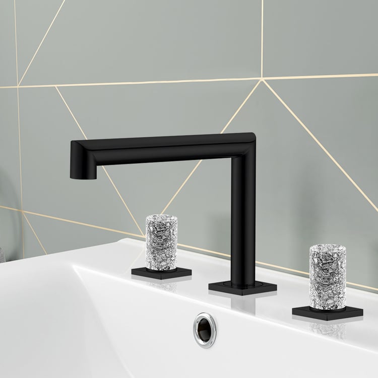 3-Hole Bathroom Basin Mixer Tap Double Knobs Solid Brass in Matte Black ...