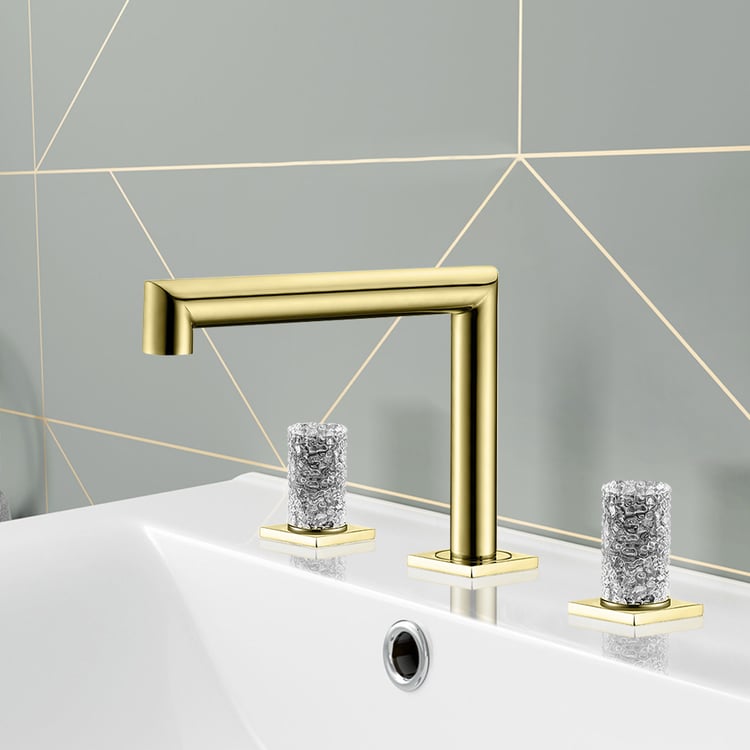 3-Hole Bathroom Basin Mixer Tap Double Knobs Solid Brass in PVD Gold ...