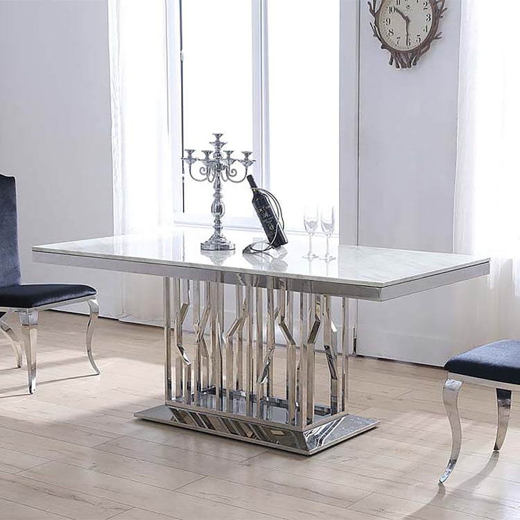 71" Contemporary Rectangle Dining Table with Stainless Steel Base｜Homary