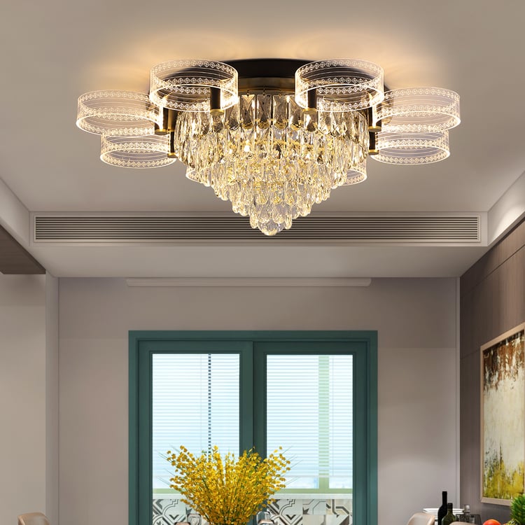 Modern Tiered Crystal LED 8-Light Semi-Flush Mount Light in Black ...