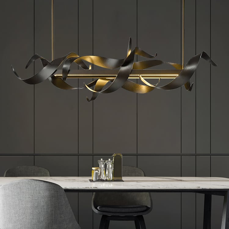 Postmodern Wavy Lines Black LED Kitchen Island Light｜Homary