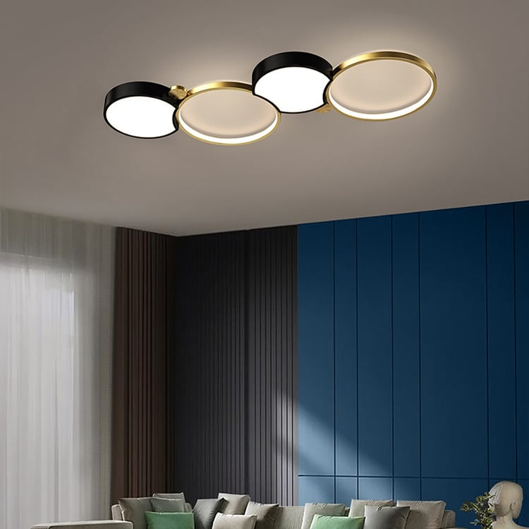 Multi-Circles 4-Light LED Flush Mount Ceiling Light in Black & Gold ...