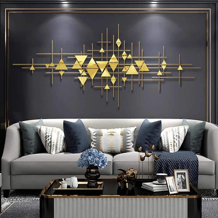 3D Geometric Metal Wall Decor Overlapping Triangle & Lines in Gold｜Homary