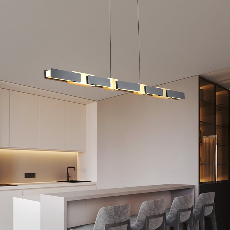 Black & Gold Modern Linear LED Kitchen Island Light｜Homary UK