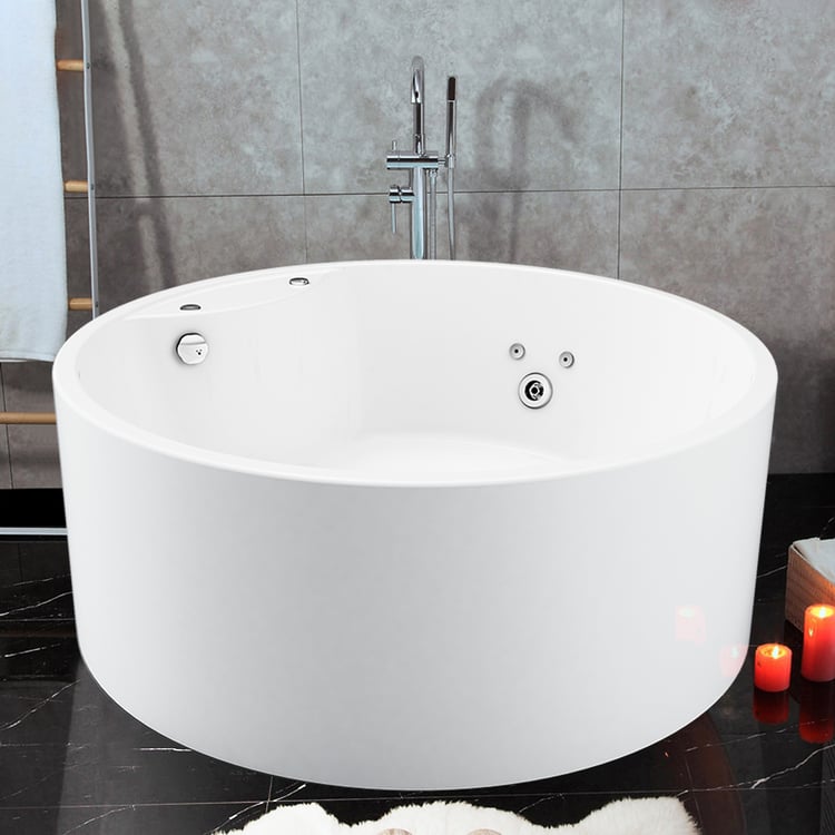 59'' MicroSilk Acrylic Freestanding Rounded Bathtub with Massage in ...