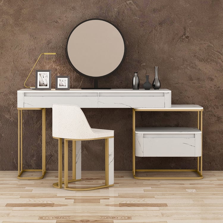 Contemporary Sintered Stone Top Vanity Set with Side Table & Stool ...