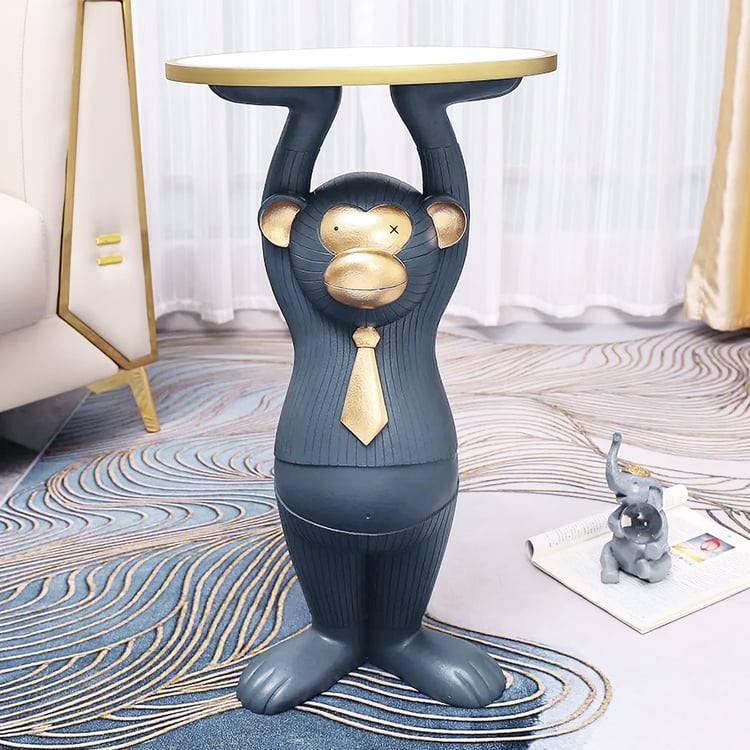Modern End Table with Wooden Top Decor Side Table Monkey Shape｜Homary