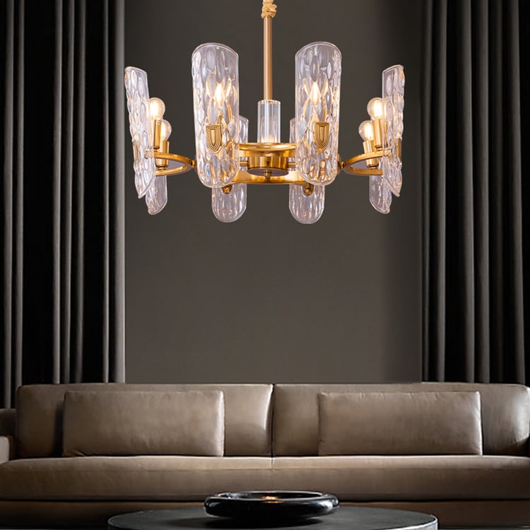 Modern 8-Light Ring Chandelier with Water Ripple Glass Shade | Homary