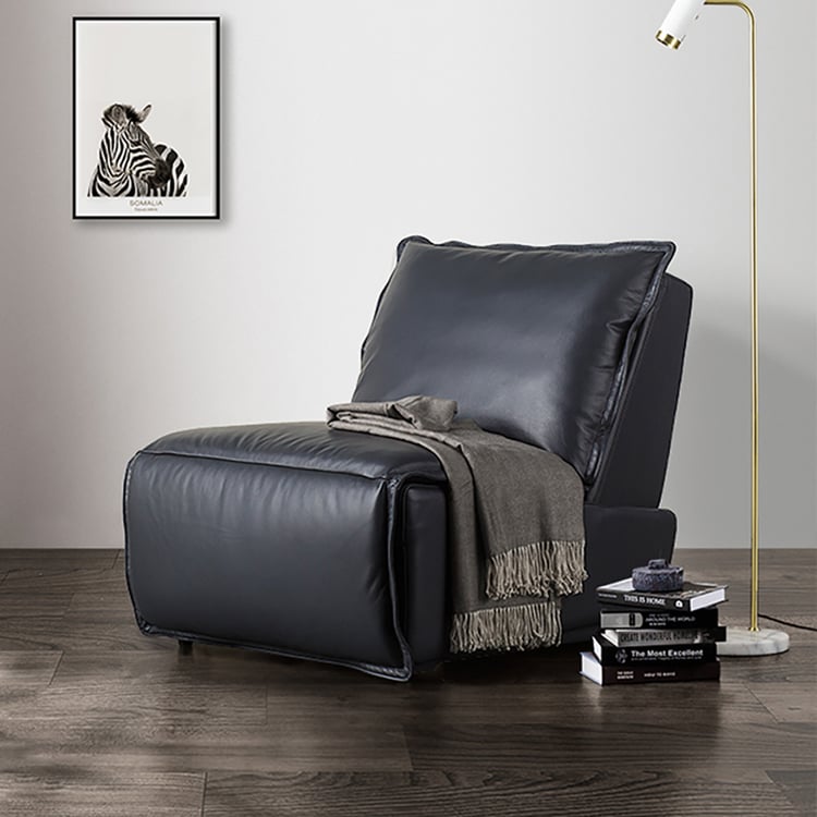 Black Armless Swivel Manual Glider Recliner Cushioned Chair for Bedroom Living Room Homary UK