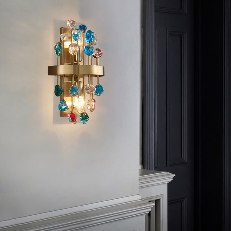 Light Luxury Crystal Wall Light with Gold Back Plate for Entryway｜Homary