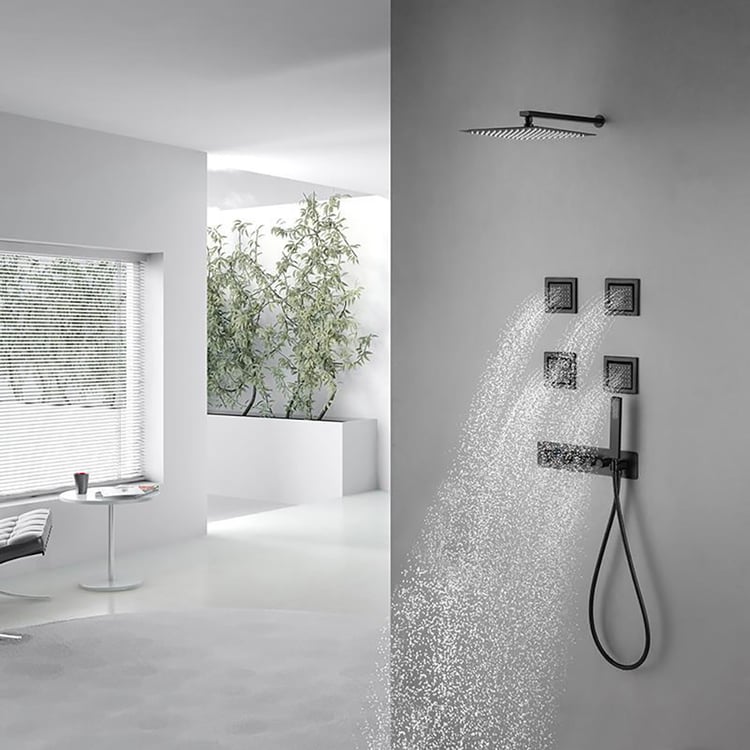 Wall-Mounted 10" Shower System in Matte Black 3-Function Thermostatic ...