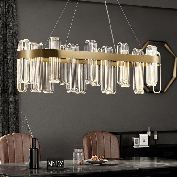 Modern Oval Glass LED Kitchen Island Light in Gold with Warm Light | Homary