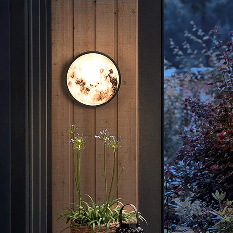 16" Artistic Flush Mounted Round Outdoor Lighting Wall Sconces Moon ...