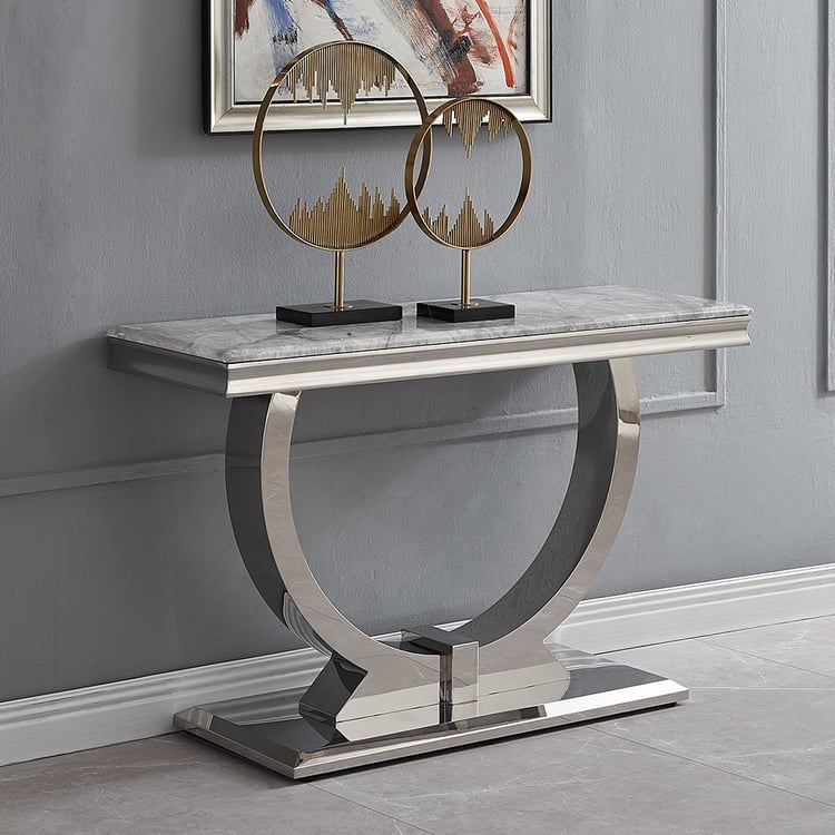 1200mm Modern Rectangular Console Table Gray Faux Marble Top Chrome Base｜Homary UK