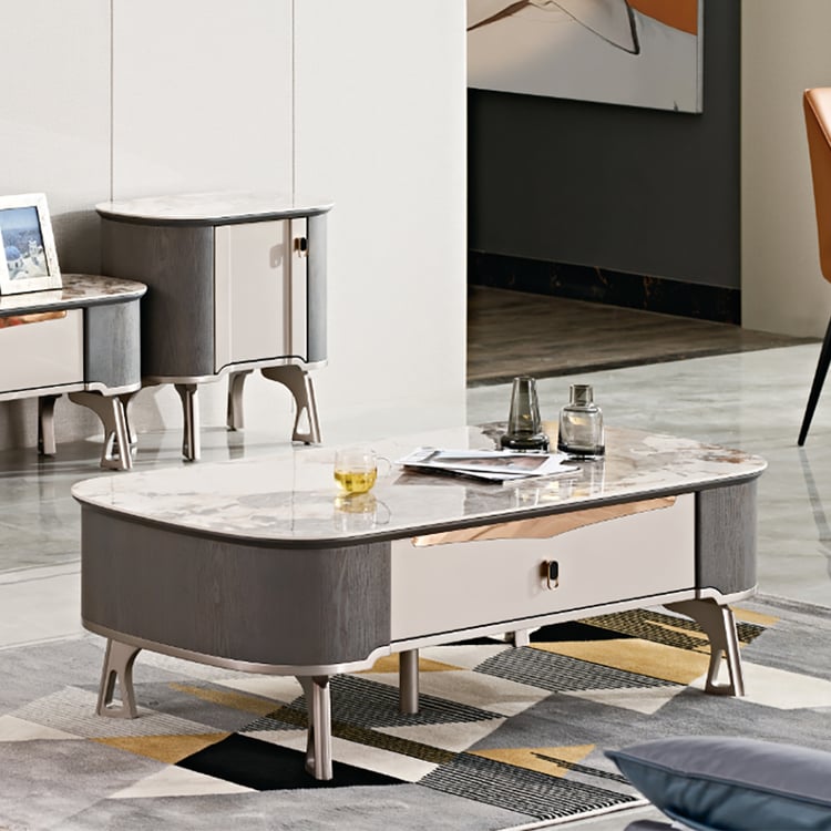 Grey Modern Rectangle Coffee Table with Storage 1 Drawer | Homary UK