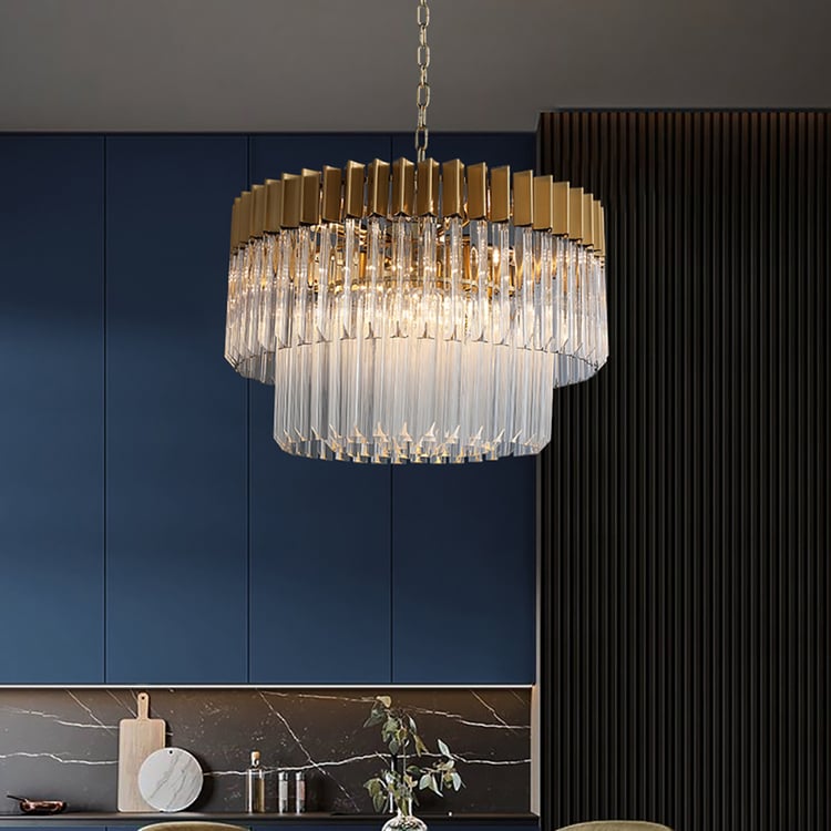 Postmodern 12-Light Tiered Glass Chandelier Ceiling Light in Brass ...