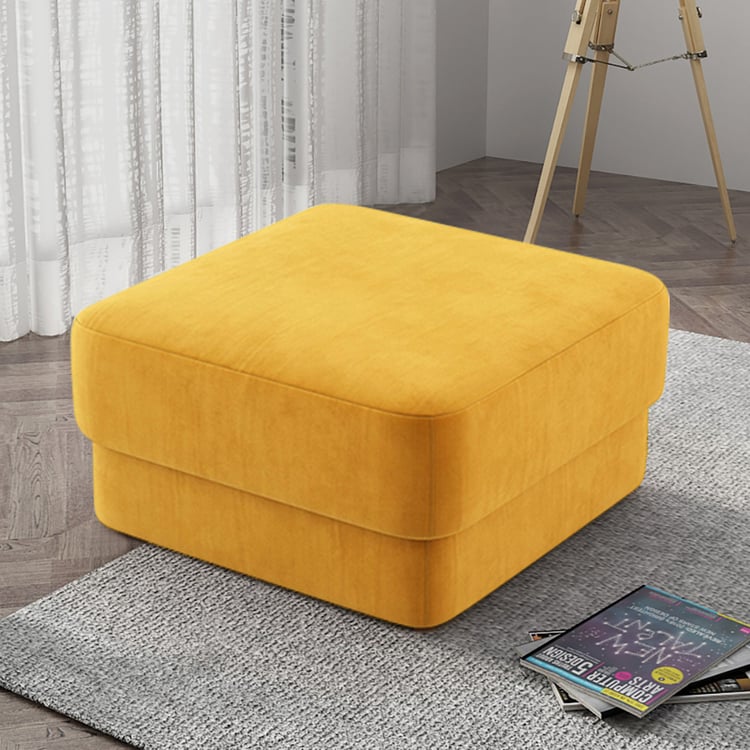 35.4" Modern Square Velvet Ottoman in Yellow｜Homary