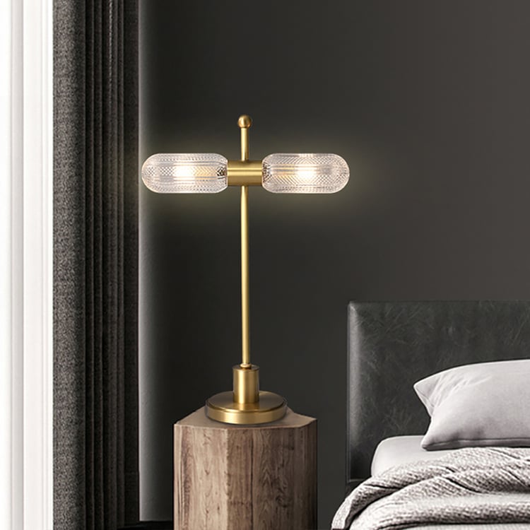 Modern 2-Light Glass Table Lamp in Brass｜Homary