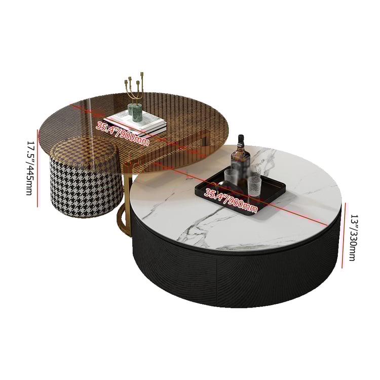 3 Piece Round Rotatable Nesting Coffee Table Set with Ottoman Storage Homary UK