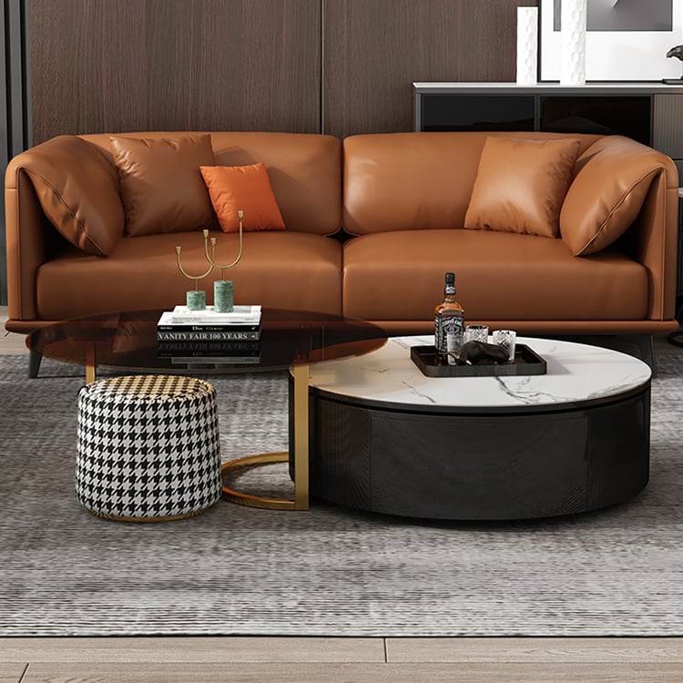 3 Piece Round Rotatable Nesting Coffee Table Set with Ottoman Storage Homary UK